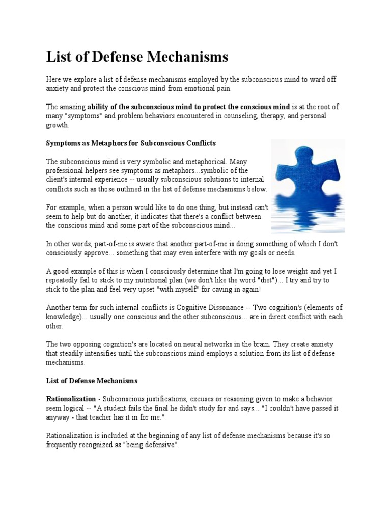 List of Defense Mechanisms | PDF | Anger | Mind