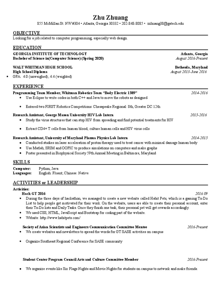 GT Catherine Resume | PDF