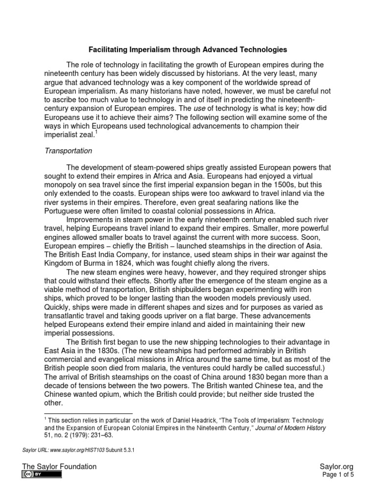 Technology's Role in 19th Century Imperialism | PDF | Imperialism | Musket