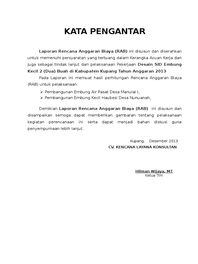 Kata Pengantar RAB 2013 | PDF | Sains & Matematika