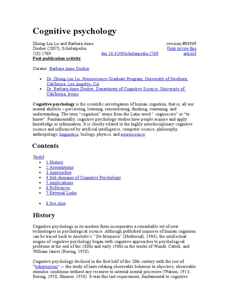 An Overview of Cognitive Psychology: History, Approaches, Sub-Domains ...