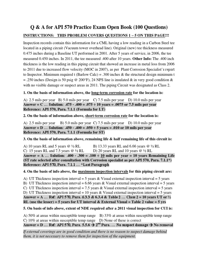 API-570-Exam-100-Q (계산문제 정리할수 있는 문제) PDF | PDF | Pipe (Fluid Conveyance ...