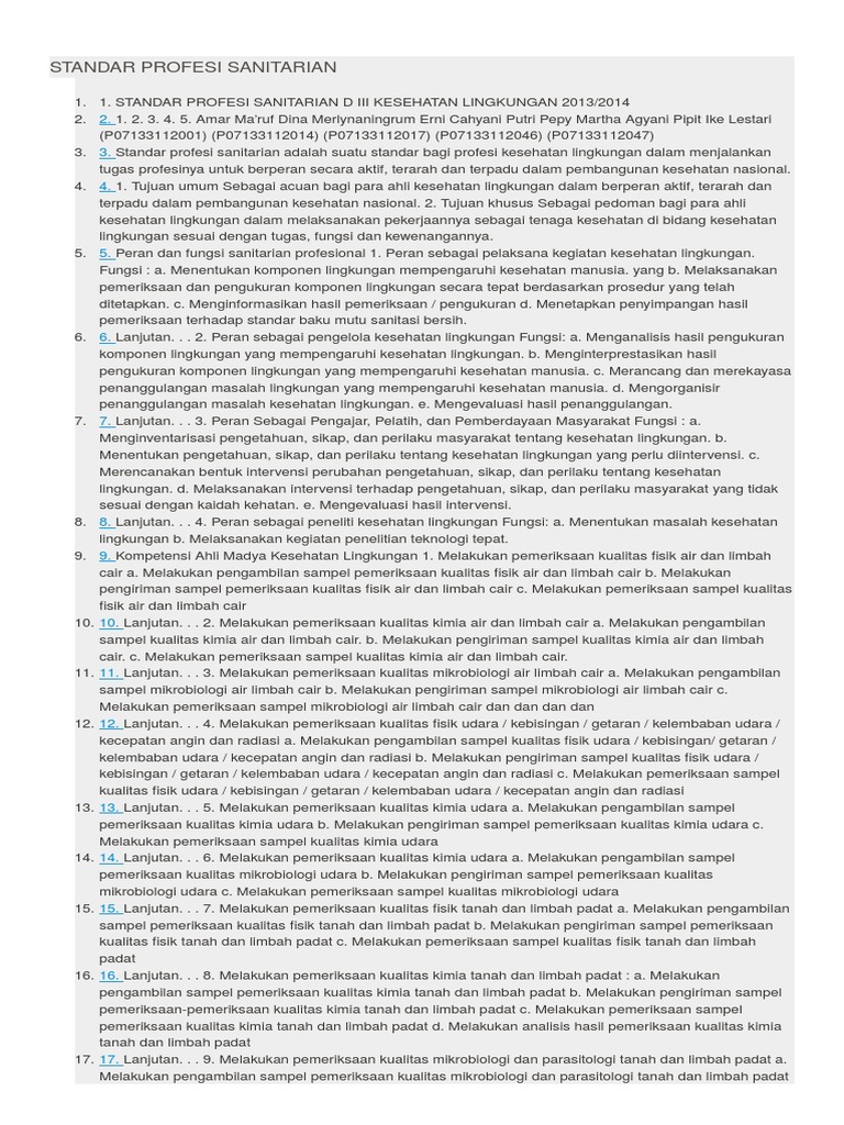 Standar Profesi Sanitarian | PDF | Sains & Matematika