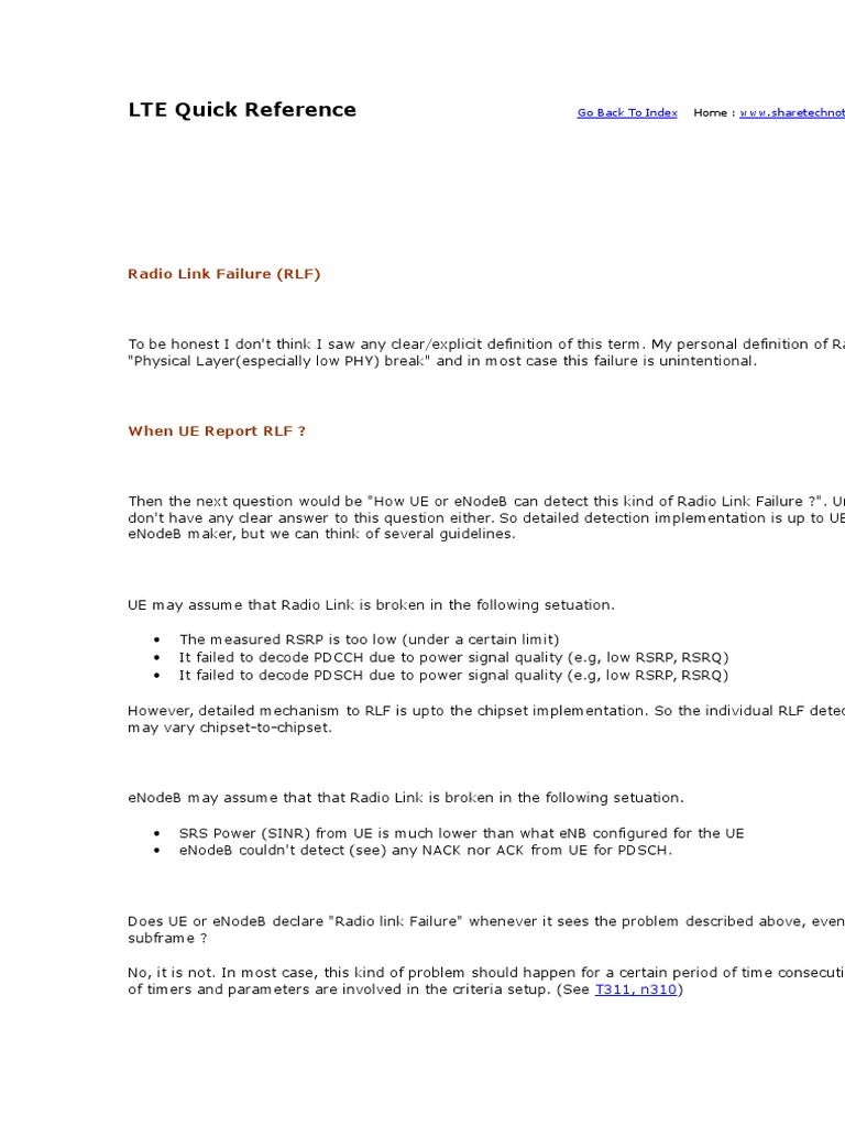 Radio Link Failure | PDF | Radio | Network Packet