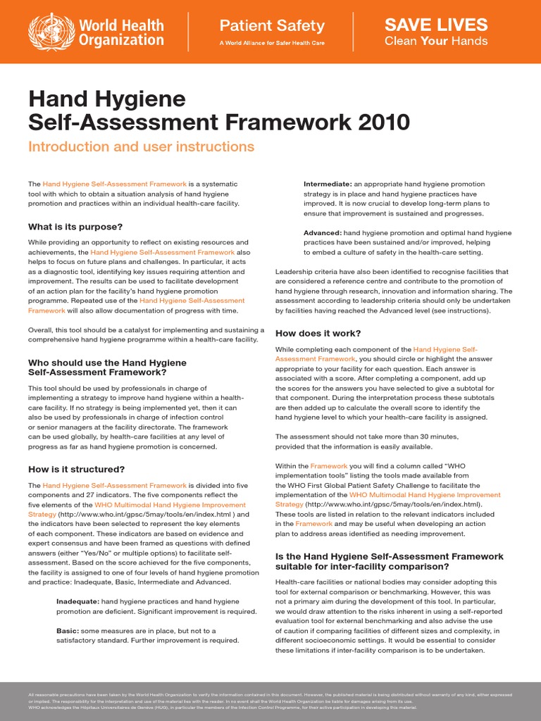 Hand Hygiene Self-Assessment Framework 2010: Introduction and User ...