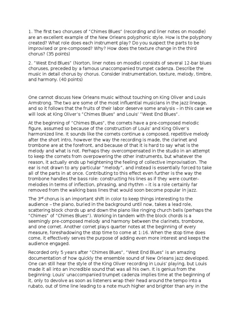 Jazz History Aural Analysis 1 | PDF | Blues | Jazz