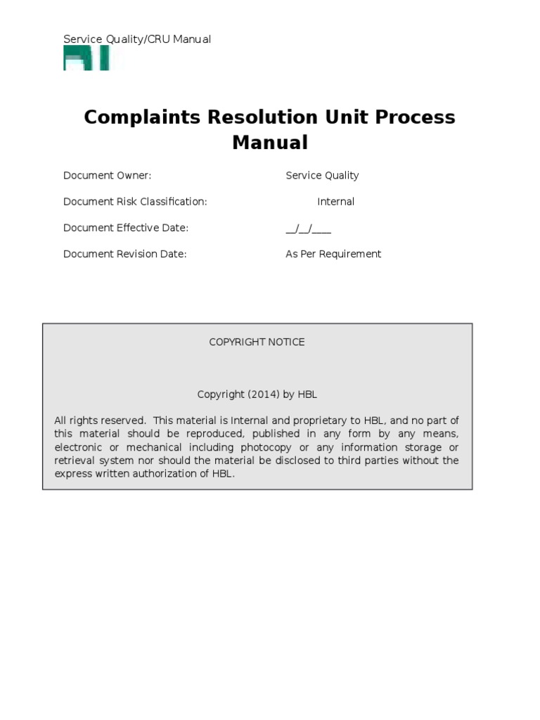 Process Manual - Complaint Resolution | Email | Banks