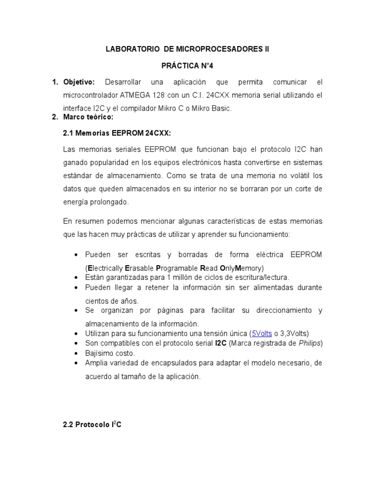 Práctica 4 Microprocesadores II I2c | PDF | Electrónica digital | Telecomunicaciones