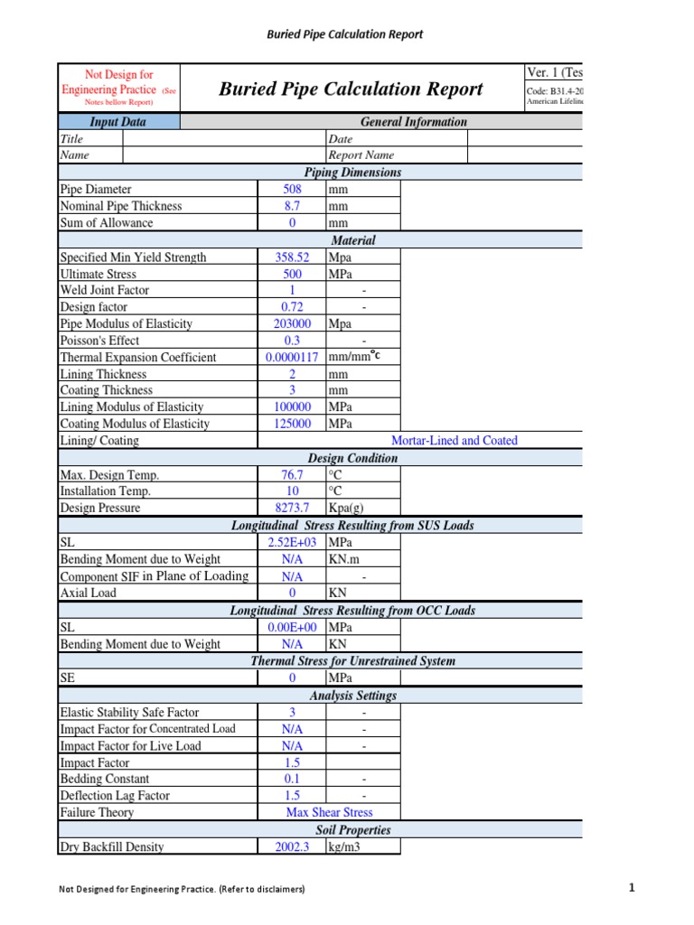 Buried Pipe Stress Analysis Report | PDF | Young's Modulus | Stress ...