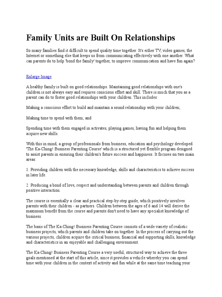 Family Units Are Built On Relationships | PDF | Divorce | Parenting