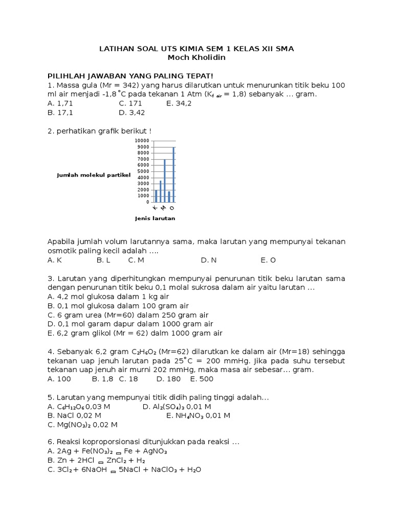 Latihan Soal Uts Kimia Sem 1 Kelas Xii Sma | PDF | Sains & Matematika
