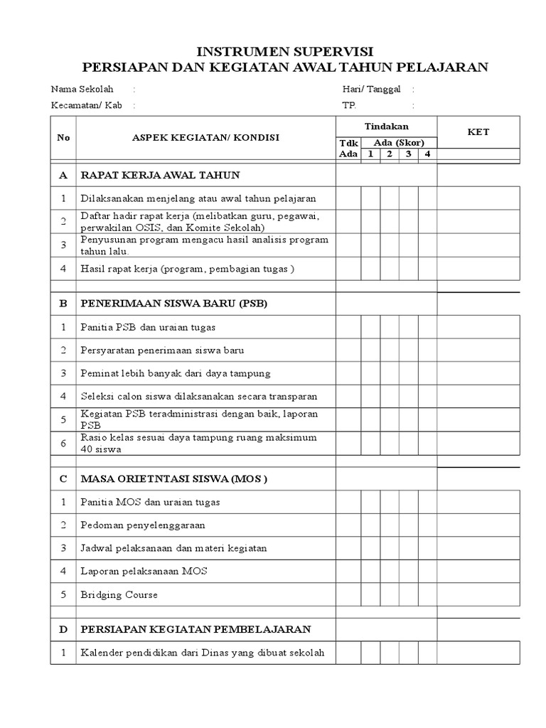 Instrumen Supervisi Pengawas | PDF