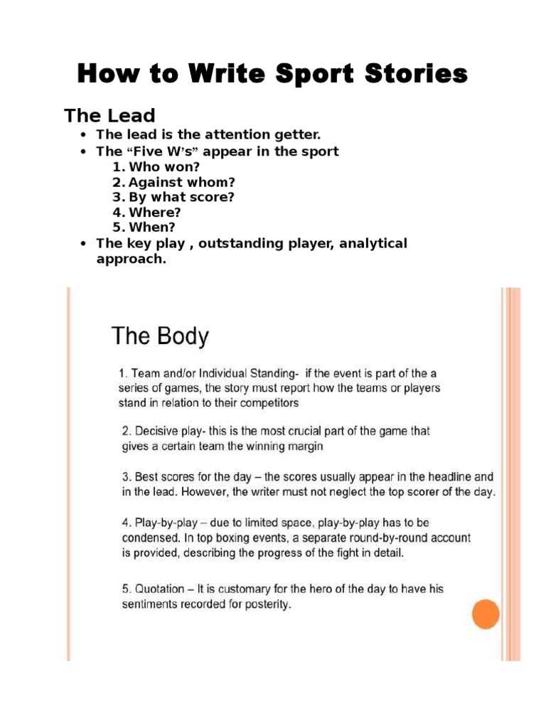 How To Write Sport Stories: The Lead | PDF