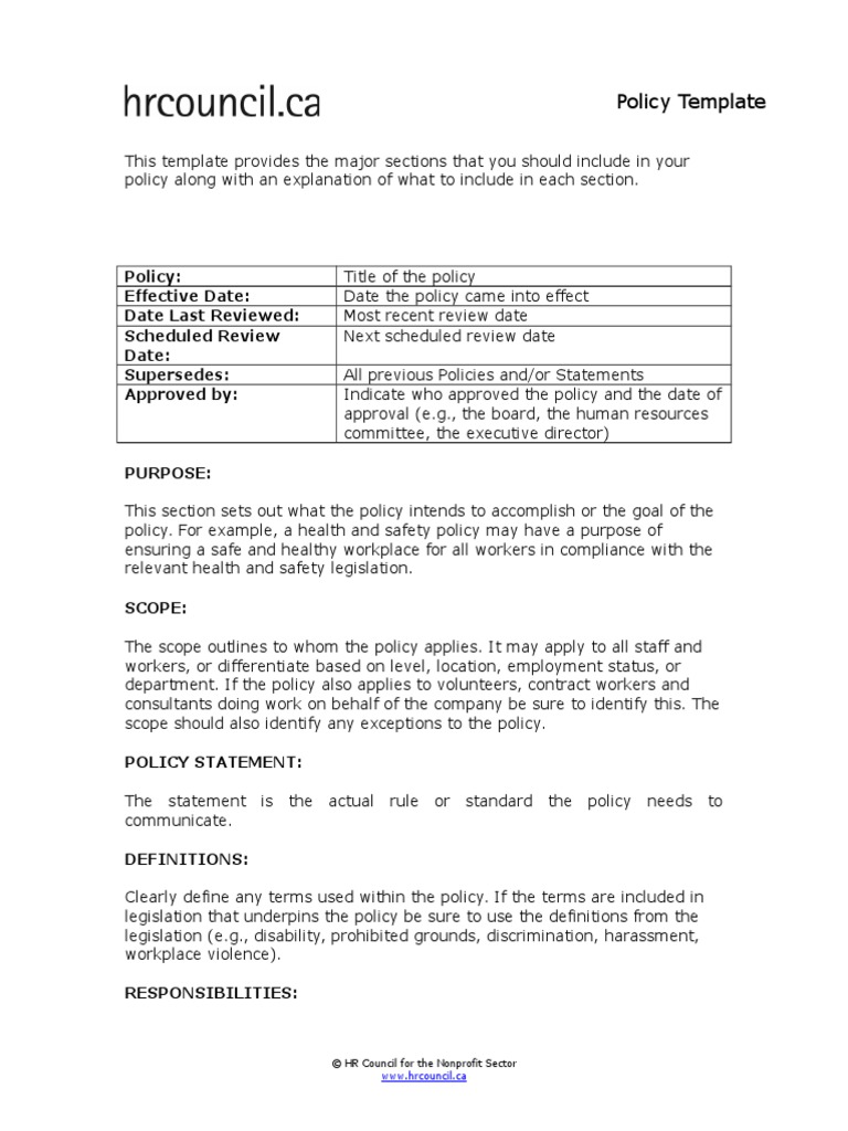 Policy Template | PDF | Human Resources | Employment