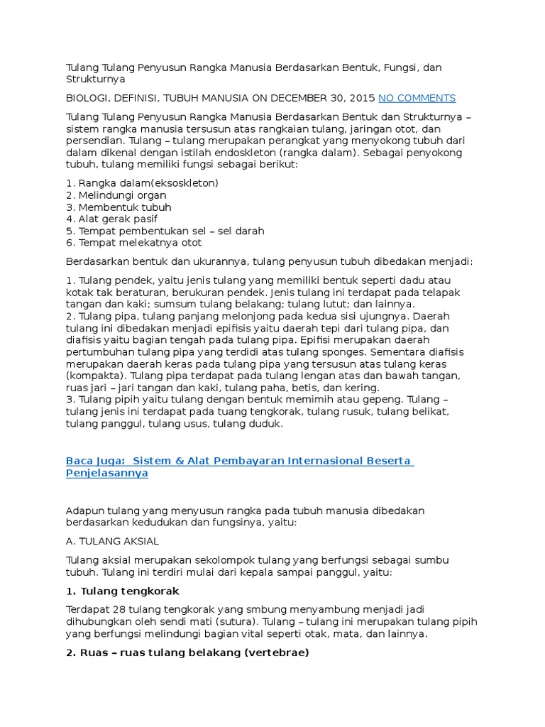 Tulang Tulang Penyusun Rangka Manusia Berdasarkan Bentuk | PDF