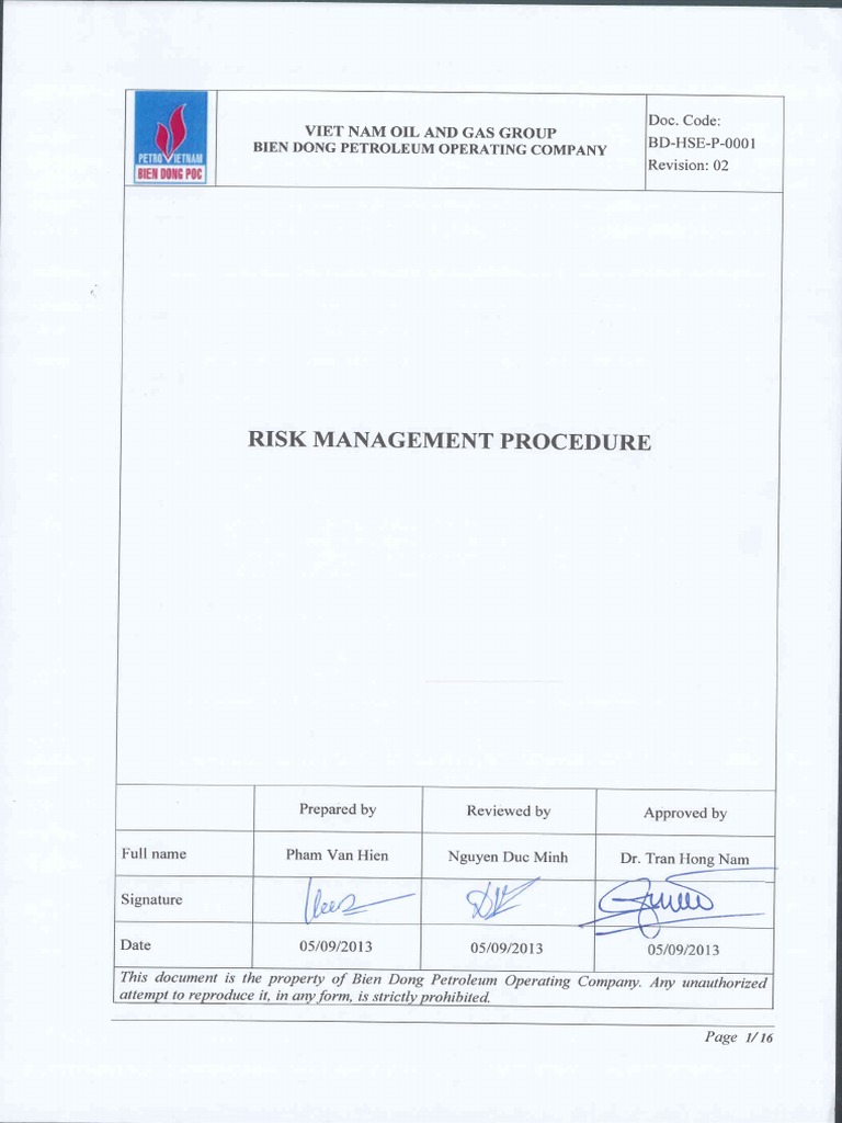 BD-HSE-P-0001 Risk Management Procedure Rev02 | PDF | Risk Management ...