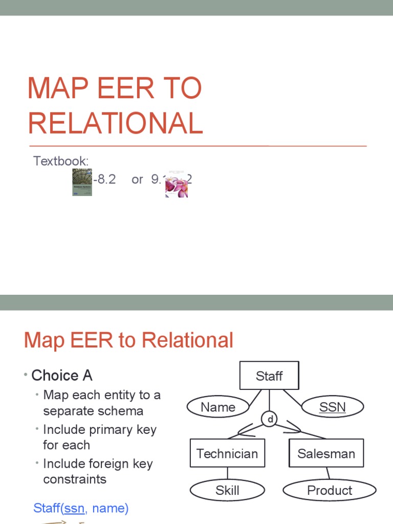 Map Eer To Relational: Textbook: 8.1-8.2 or 9.1-9.2 | PDF | Scientific ...