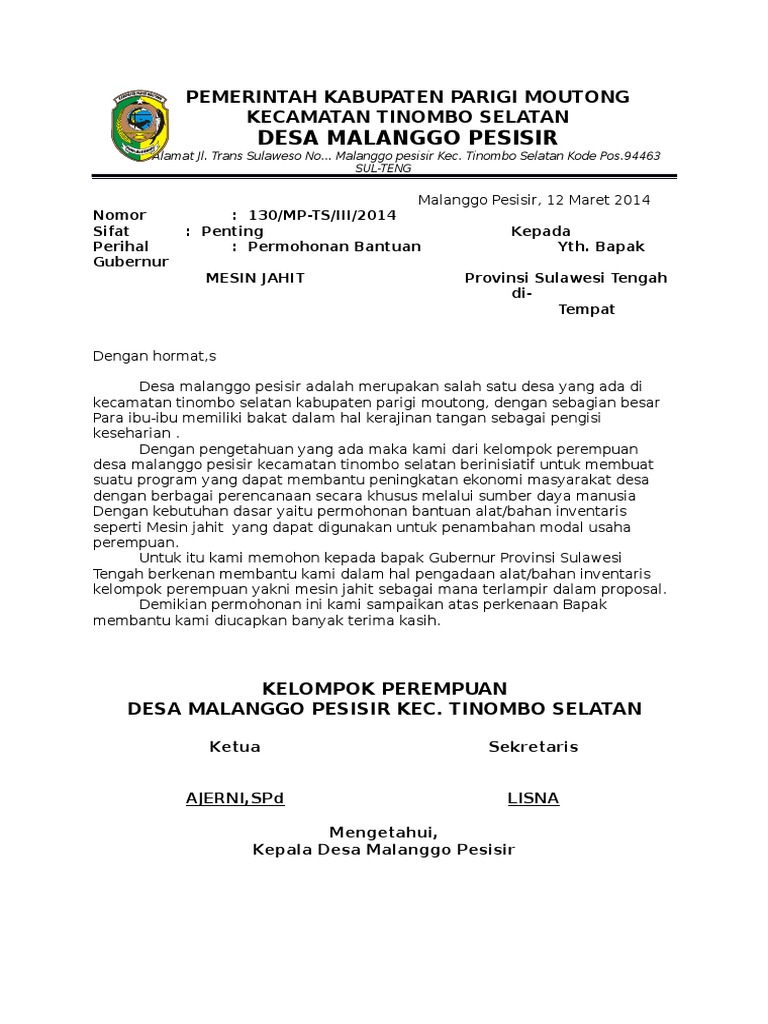 Proposal Bantuan Mesin Jahit Perempuan | PDF | Ilmu Sosial