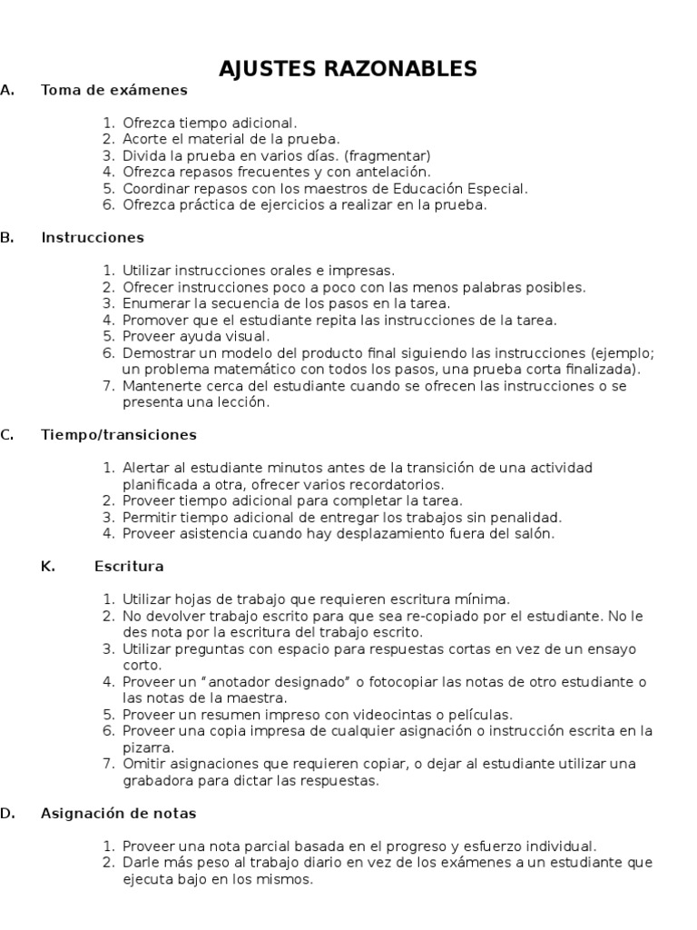 Ajustes Razonables | PDF | Prueba (evaluación) | Aprendizaje