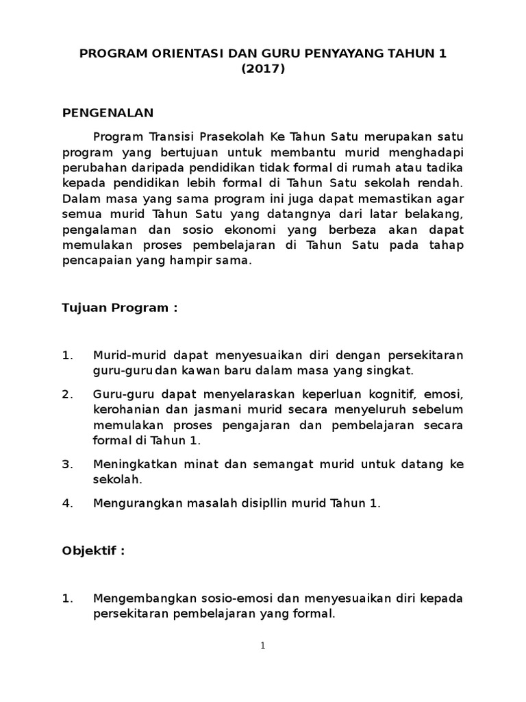 Program Orientasi Tahun 1 2017 | PDF