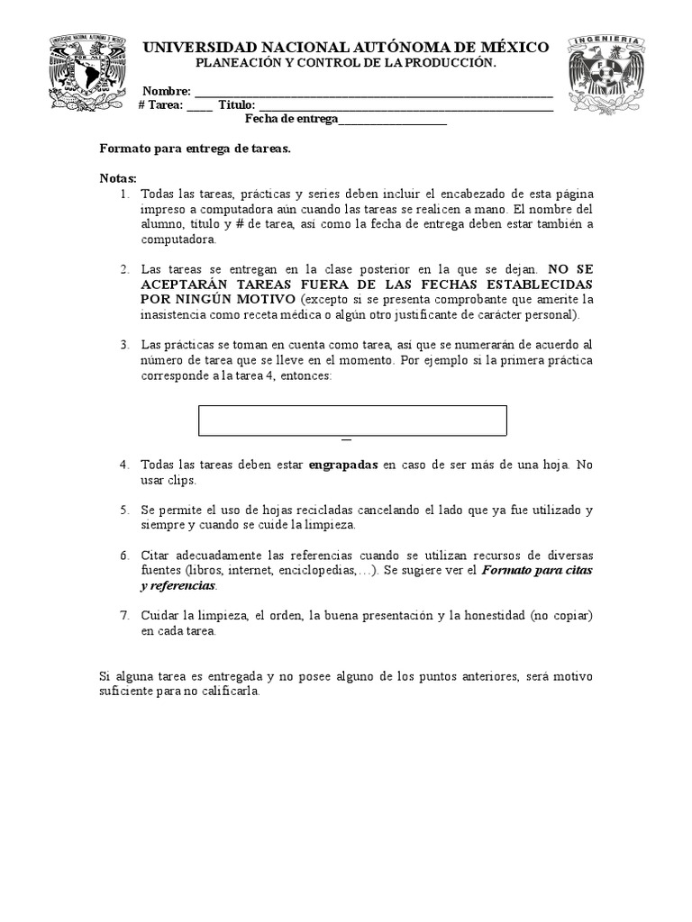 Formato de Entrega de Tareas | PDF