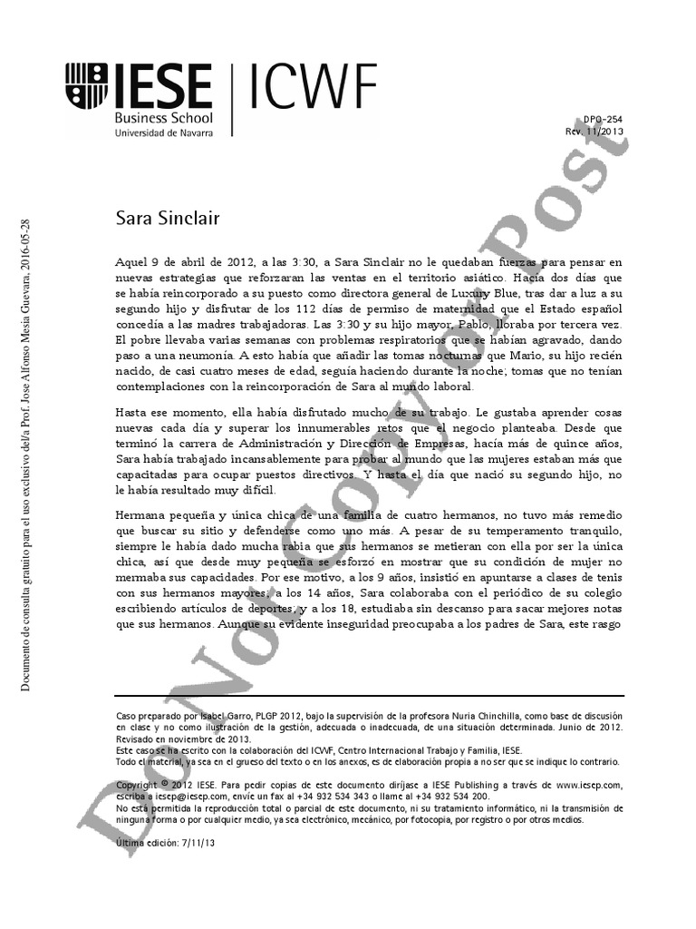 Caso: Sara Sinclair | PDF | Recursos humanos | Mujer