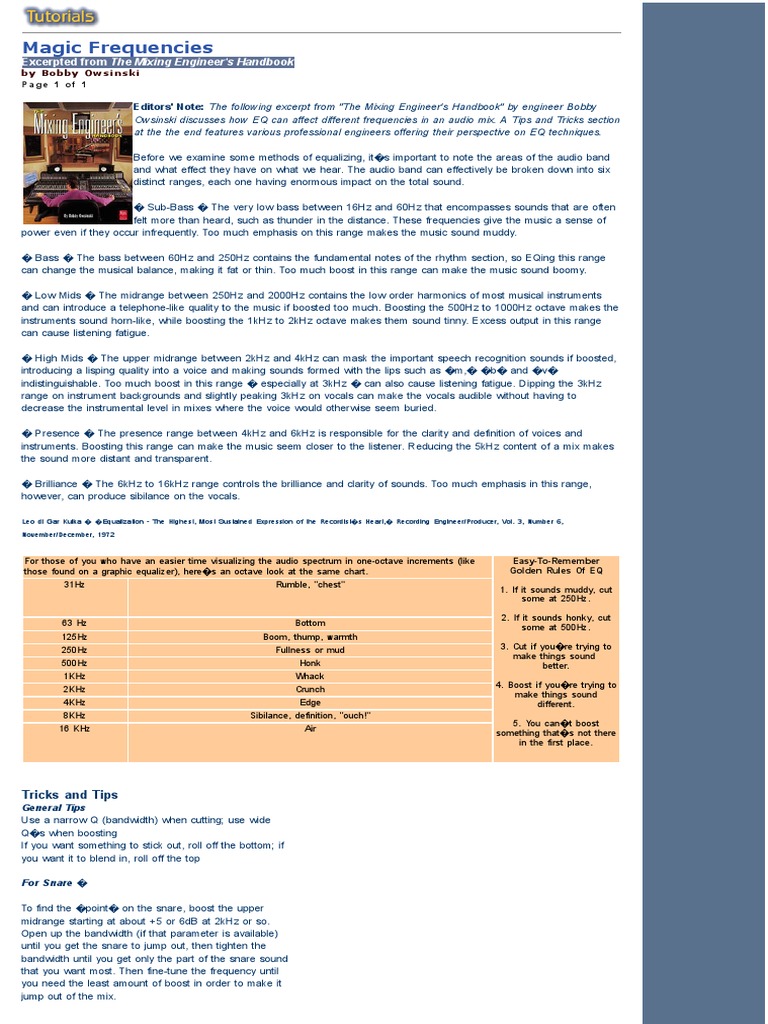 Magic Frequencies | PDF | Equalization (Audio) | Audio Engineering