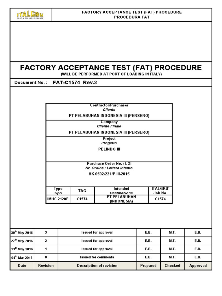 2.5 - FAT_C1574 - FAT Procedure.pdf | Crane (Machine) | Elevator