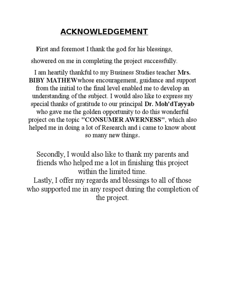 Acknowledgement: First and Foremost I Thank The God For His Blessings | PDF