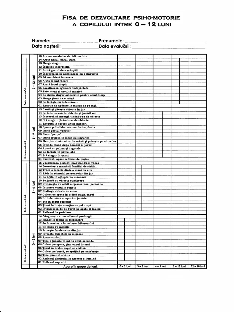 Fisa de Dezvoltare Psiho Motorie A Copilului PDF | PDF