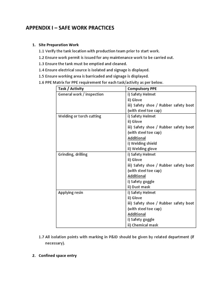 Guidelines for Safe Work Practices when Performing Maintenance Tasks in ...