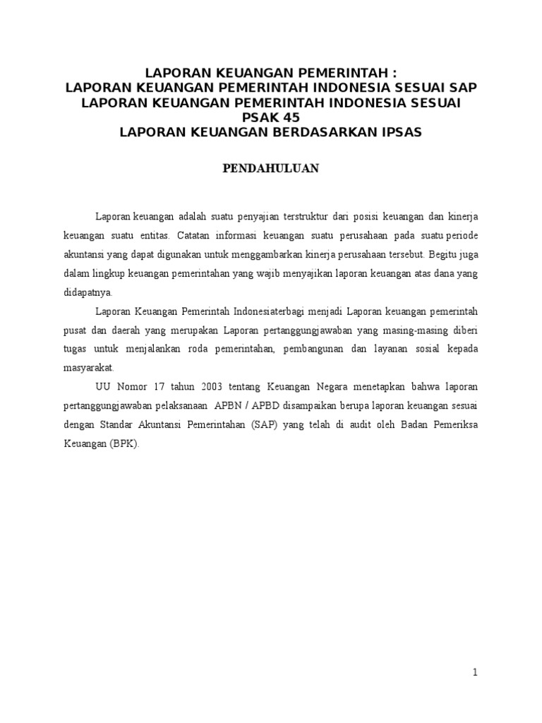 Laporan Keuangan Pemerintah Berdasarkan SAP, PSAK 45 Dan IPSAS | PDF
