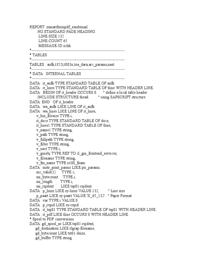SAP ABAP PDF Email Report Script | PDF | Subroutine | Parameter (Computer Programming)