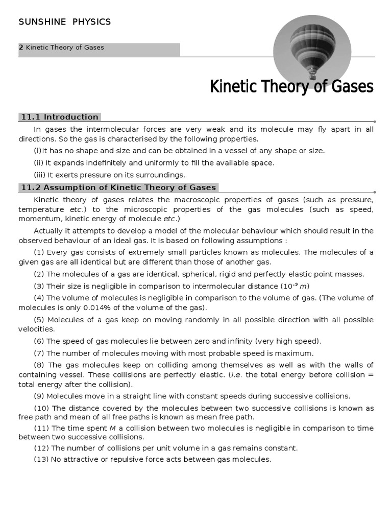 Kinetic Theory of Gases Explained | PDF | Collision | Gases