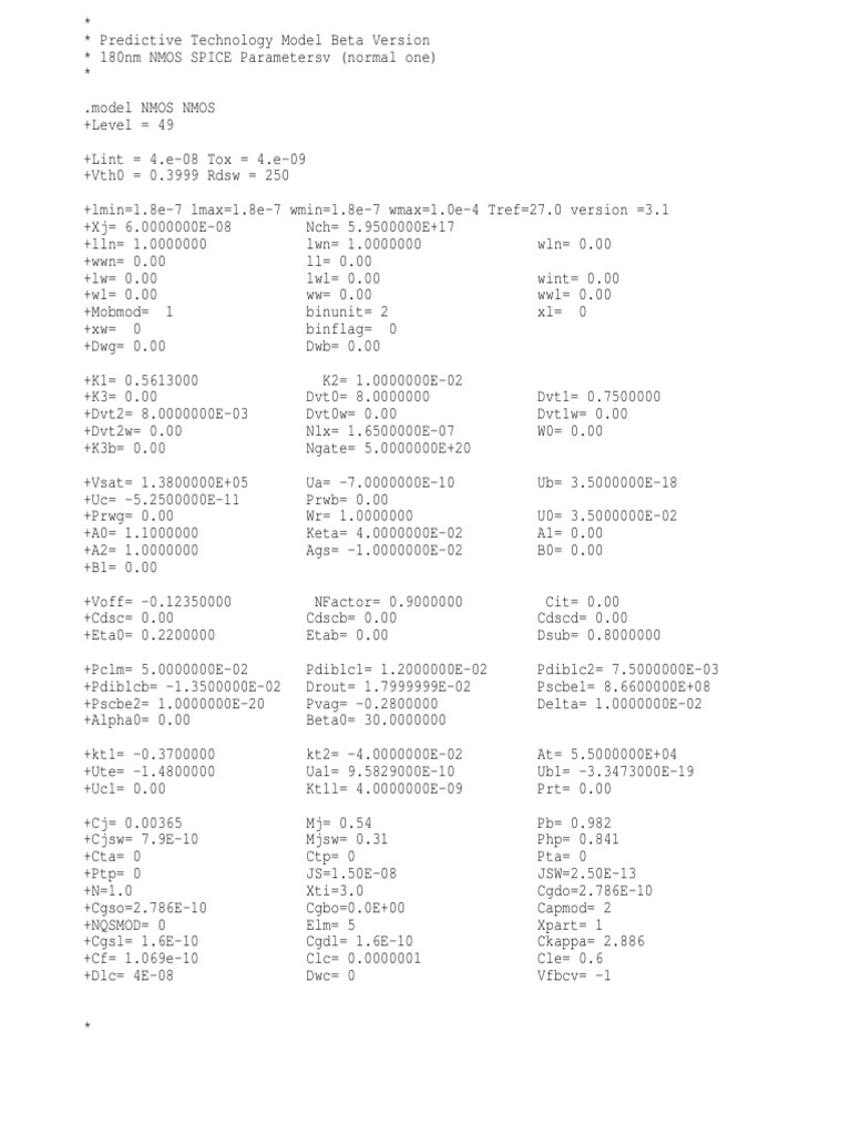 TSMC 180nm SPICE Model Parameters | PDF