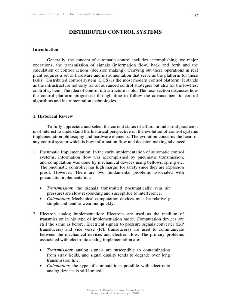 Distributed Control Systems: Process Control in The Chemical Industries ...