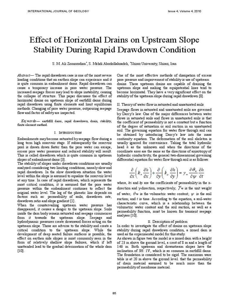 Effect Horizontal Drain On Upstream Due To Rapid Drawdown | PDF | Soil ...