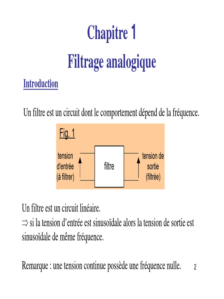 Cours Filtrage Analogique | PDF | Filtre (électronique) | Électrotechnique