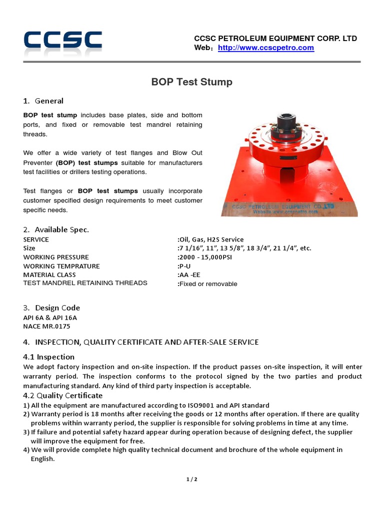 BOP Test Stump Specifications and Services | PDF | Technology & Engineering