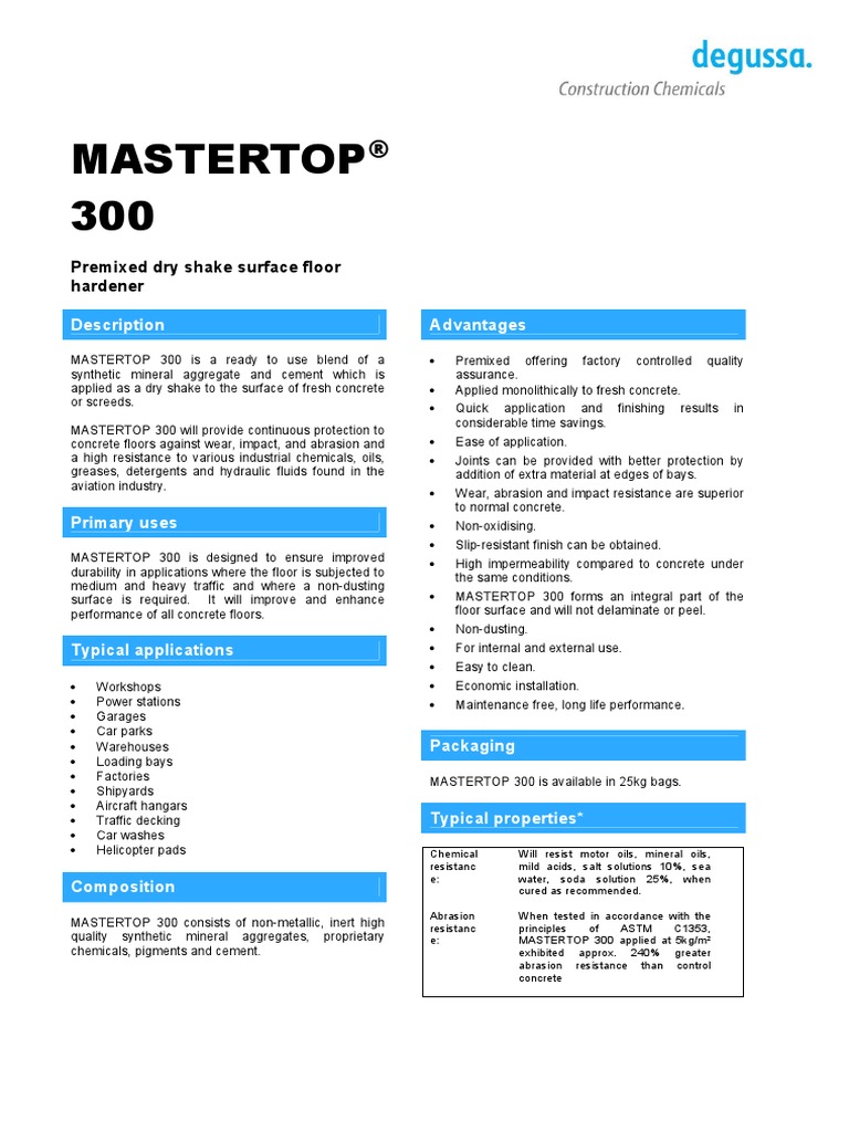 TDS - Mastertop 300 | PDF | Concrete | Materials