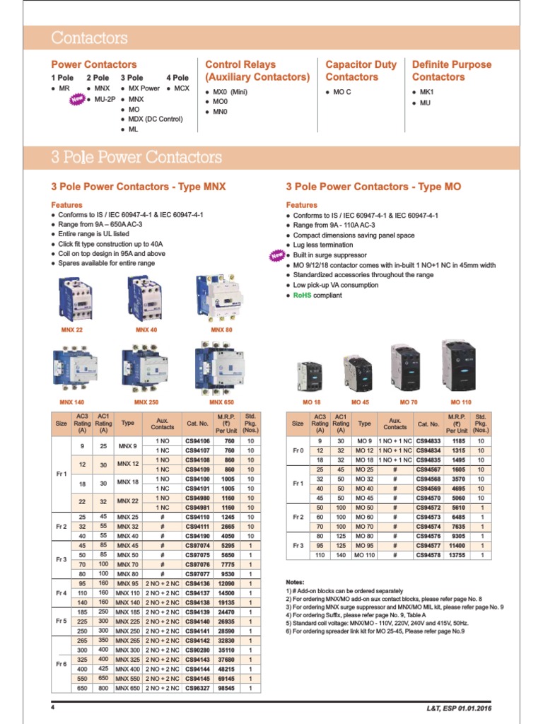L&T Contactor 01.01.2016 PDF | PDF | Relay | Components