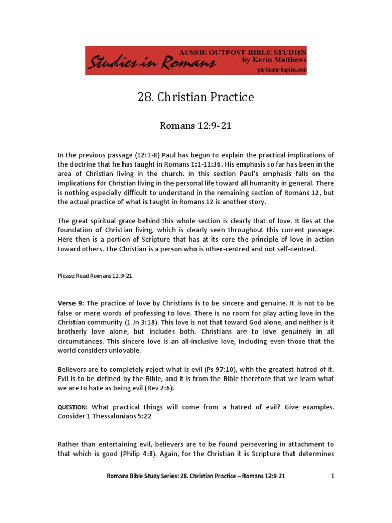 Romans Bible Study 28: Christian Practice - Romans 12:9-21 | PDF ...
