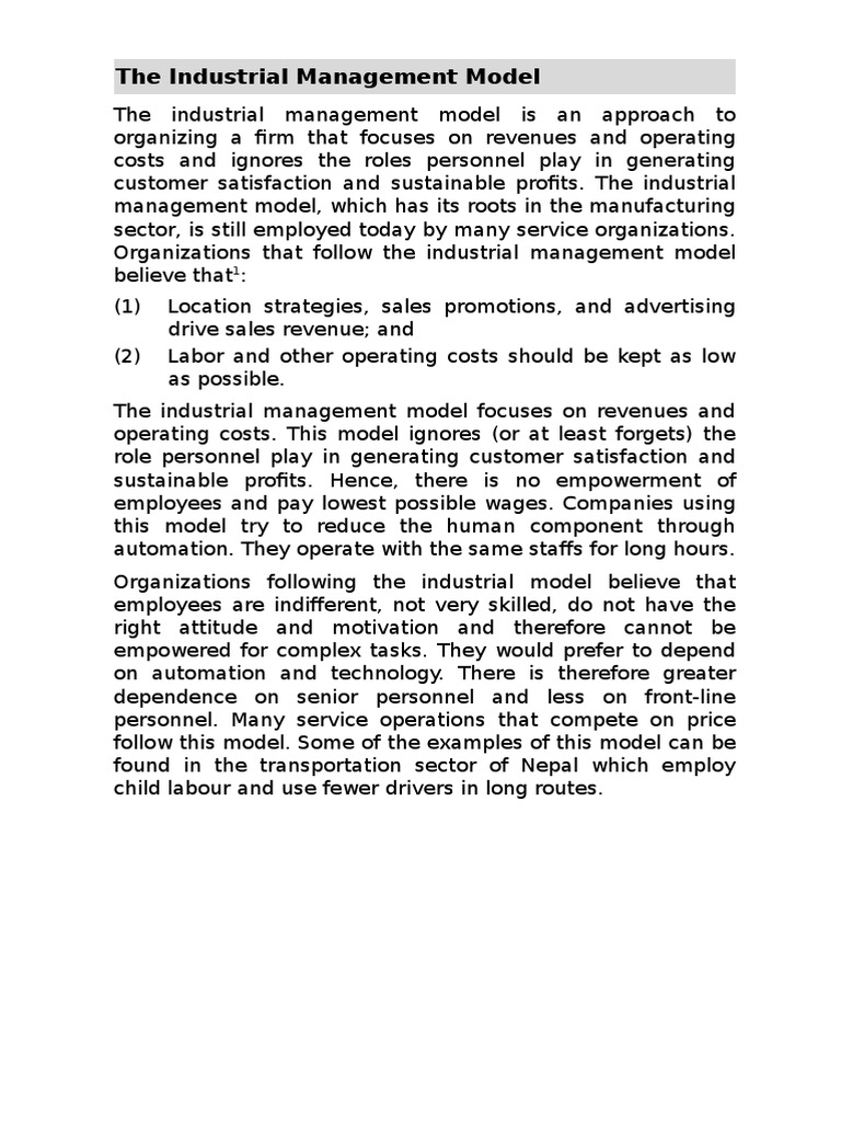 Industrial Management Model | PDF | Labour Economics | Employment