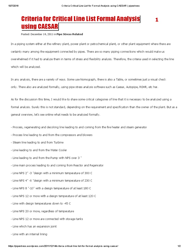 Criteria Critical Line List For Formal Analysis Using CAESAR ...
