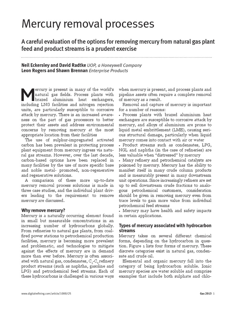 Mercury Removal Processes | PDF | Natural Gas Processing | Natural Gas