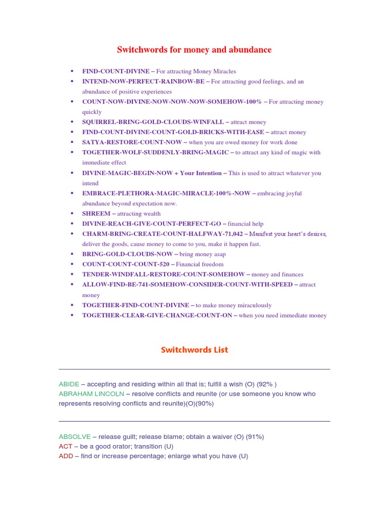 Switchwords List | PDF | Attention | Psychological Concepts