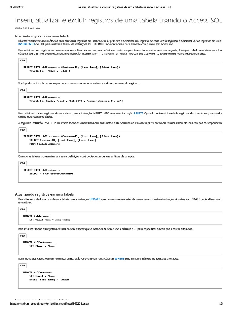Inserir, Atualizar e Excluir Registros de Uma Tabela Usando o Access ... Inserir, Atualizar e Excluir Registros de Uma Tabela Usando o Access ...