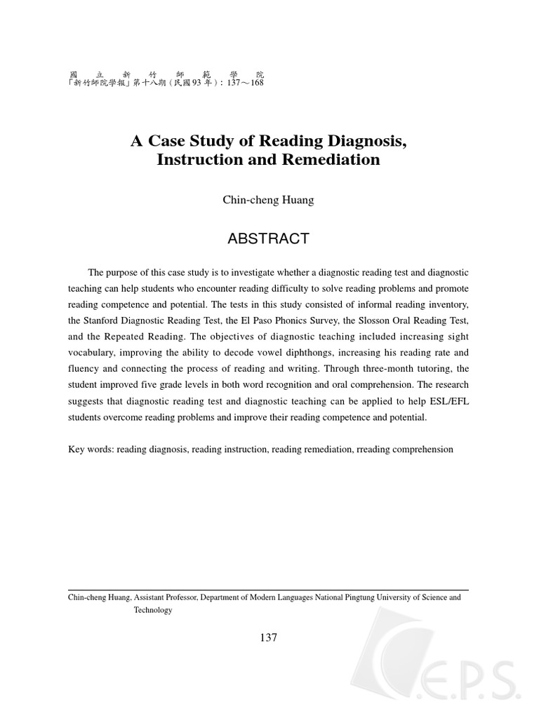 A Case Study of Reading Diagnosis PDF | PDF | Reading Comprehension ...