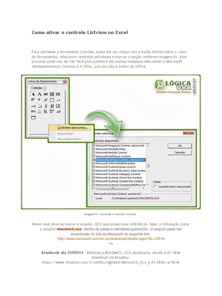 How to enable the ListView control in Excel by registering the MSCOMCTL ...