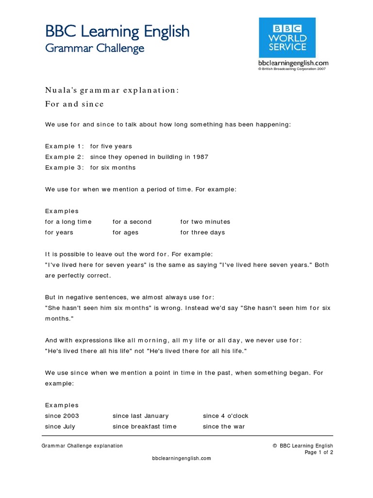 For Since Explanation Pdf